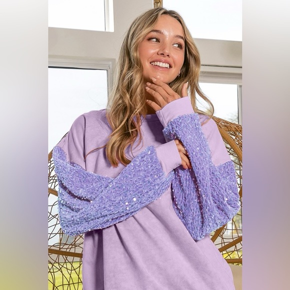 BiBi | Sweaters | Bibi Sequin Sleeve Mineral Wash Top | Poshmark